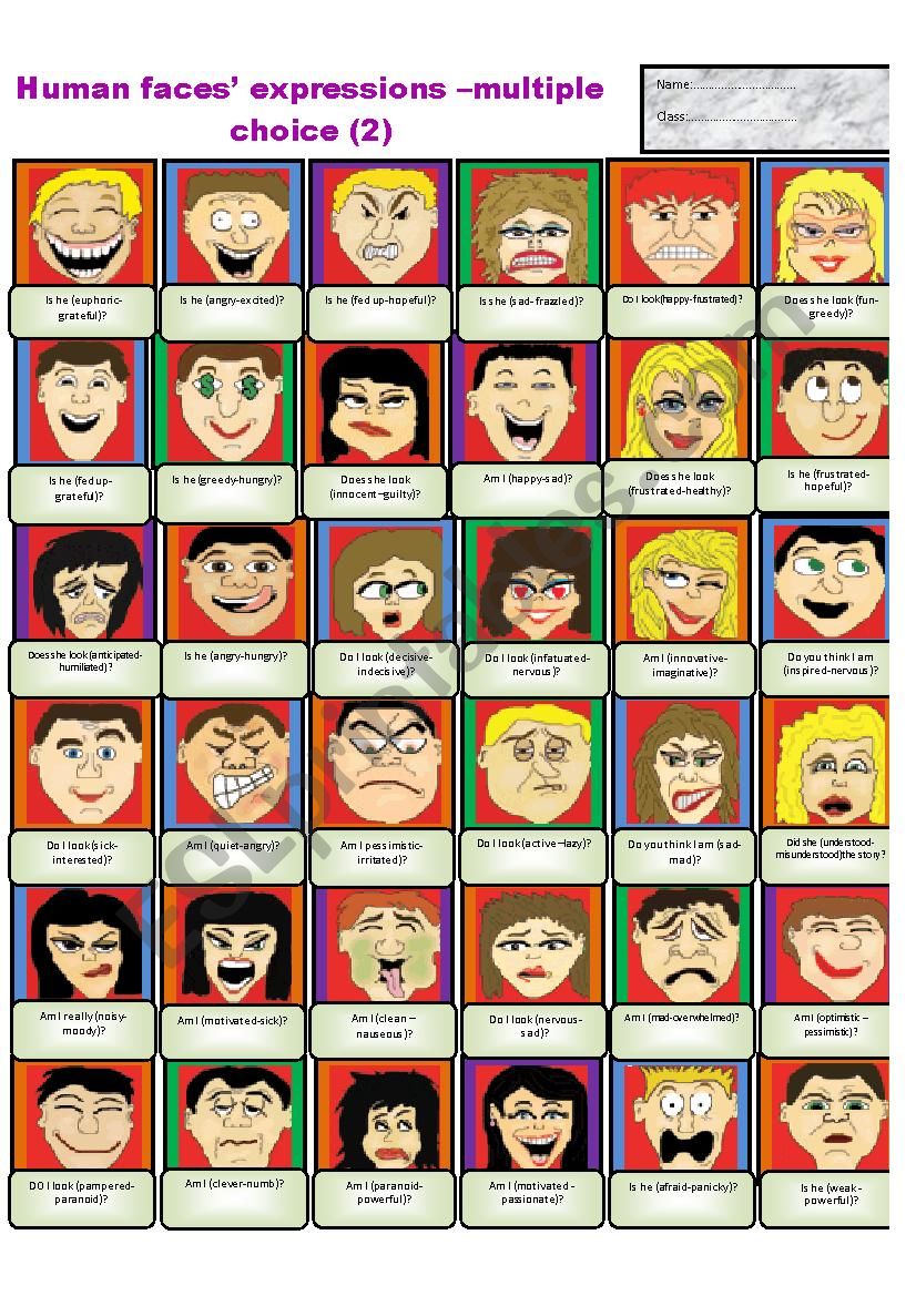 Human facesÂ´expressions - Multiple choice - part (2) - ESL worksheet ...