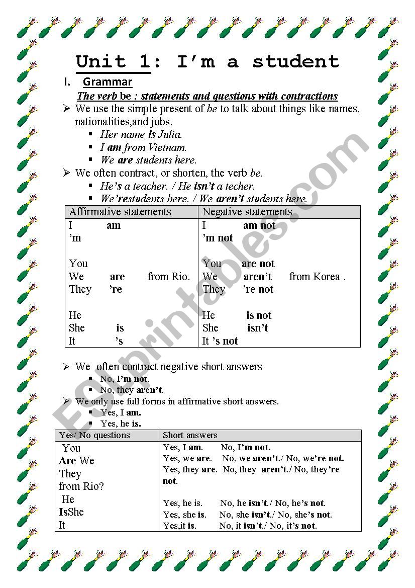 i´m a student - ESL worksheet by Nhungbui