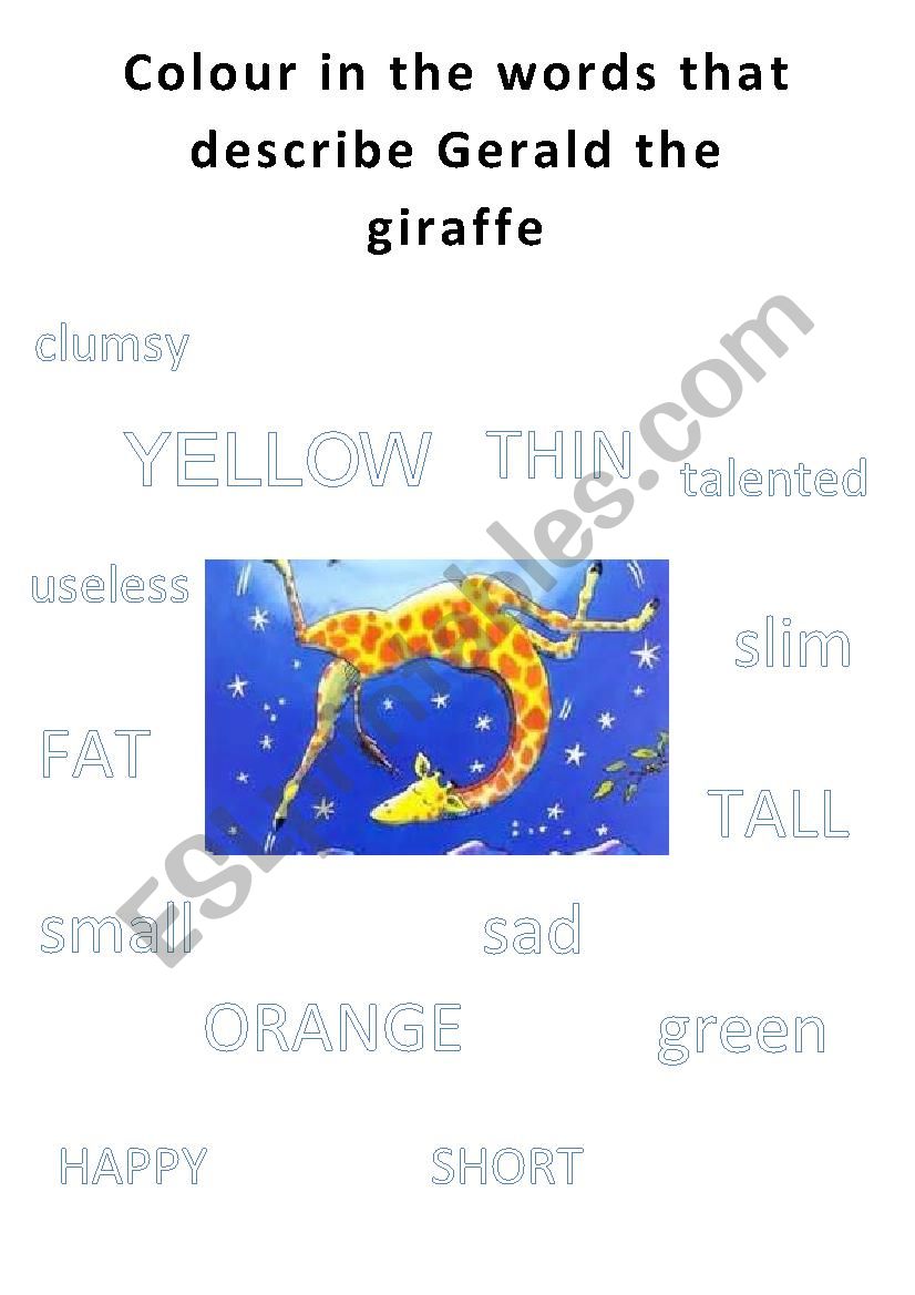 Giraffe´s can´t dance describing, Gerald - ESL worksheet by Oceanbabe87