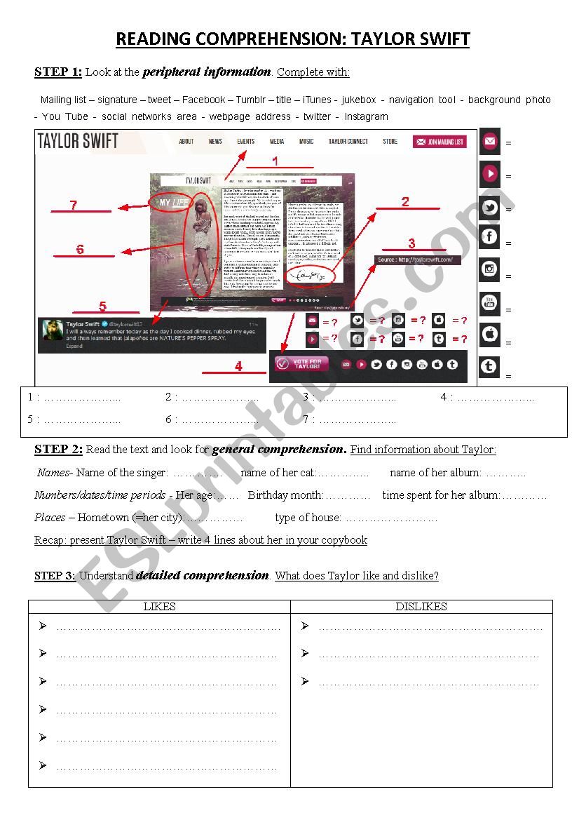 Taylor Swift´s website (2) - ESL worksheet by bildsteina