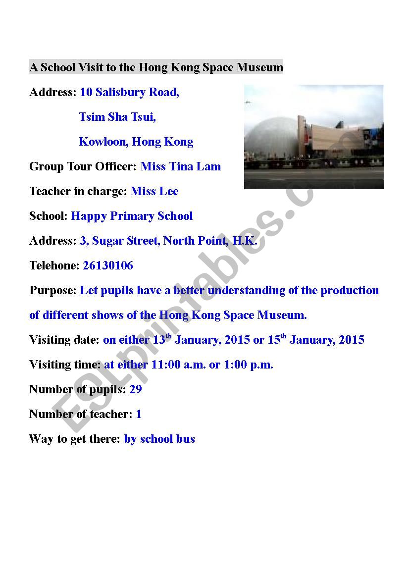 Visit to Hong Kong Space Museum - ESL worksheet by andrey chin