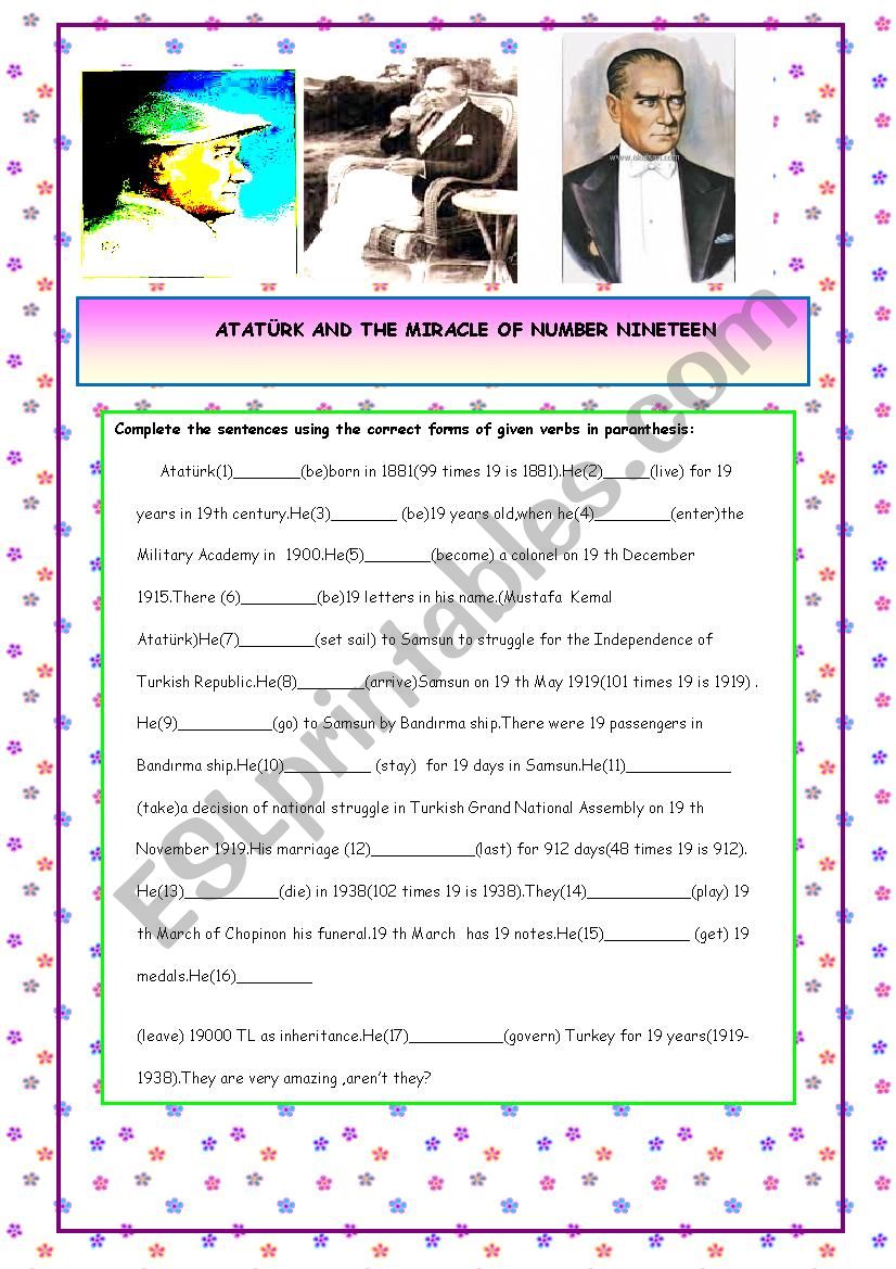 AtatÃ¼rk and the miraccle of number nineteen - ESL worksheet by elifyldz