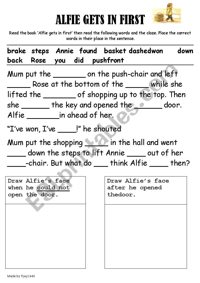 Cloze activity for ´Alfie gets in first.´ - ESL worksheet by Pjay1440