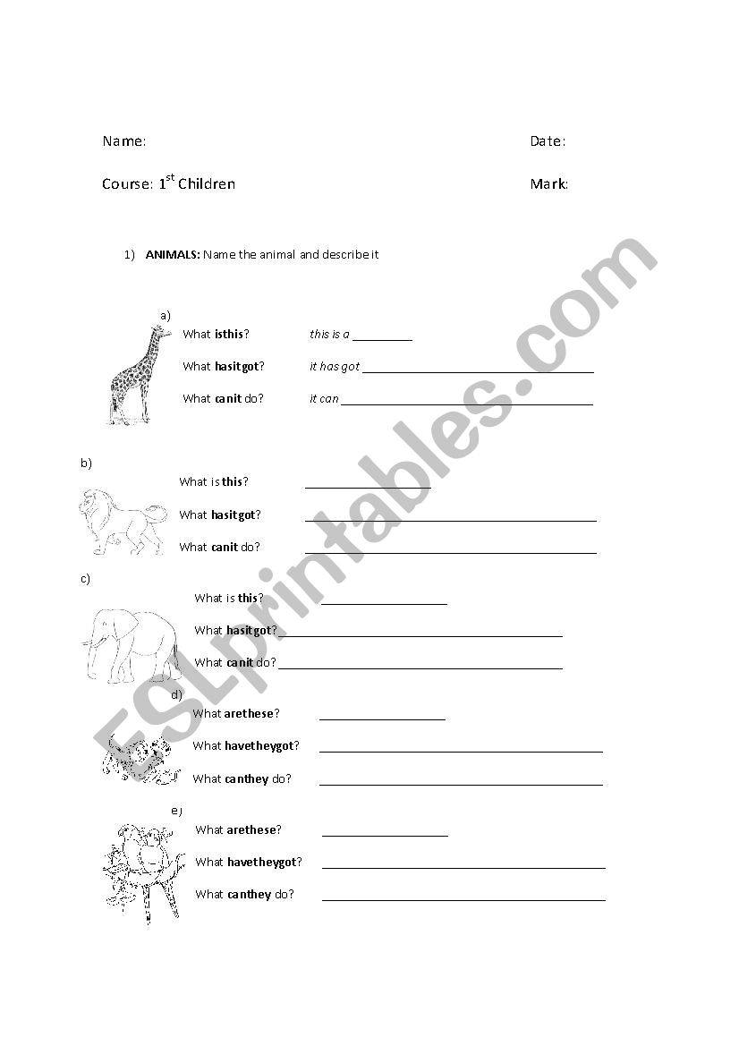 This is, these are, it´s got, it can + animals - ESL worksheet by ...