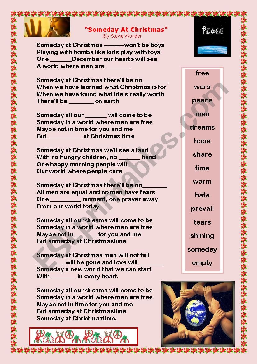 "Someday at Christmas".Stevie Wonder´s song - ESL worksheet by mrivera8