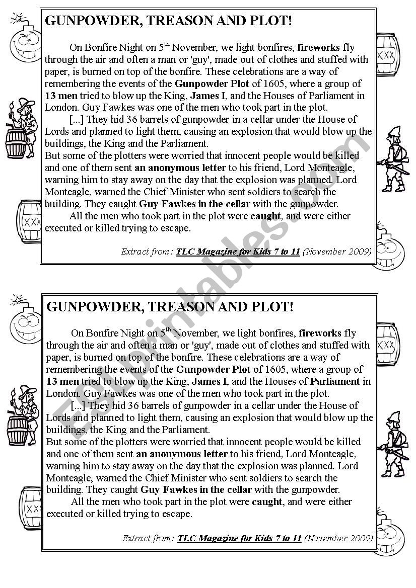 Text about Guy FawkesÂ´ Story - ESL worksheet by Ael0riah