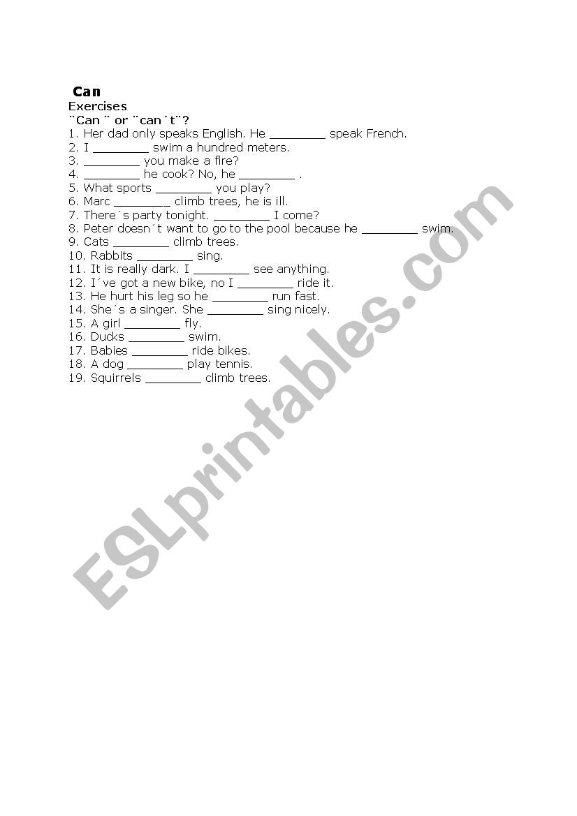Can / Can´t - ESL worksheet by nataliaflex