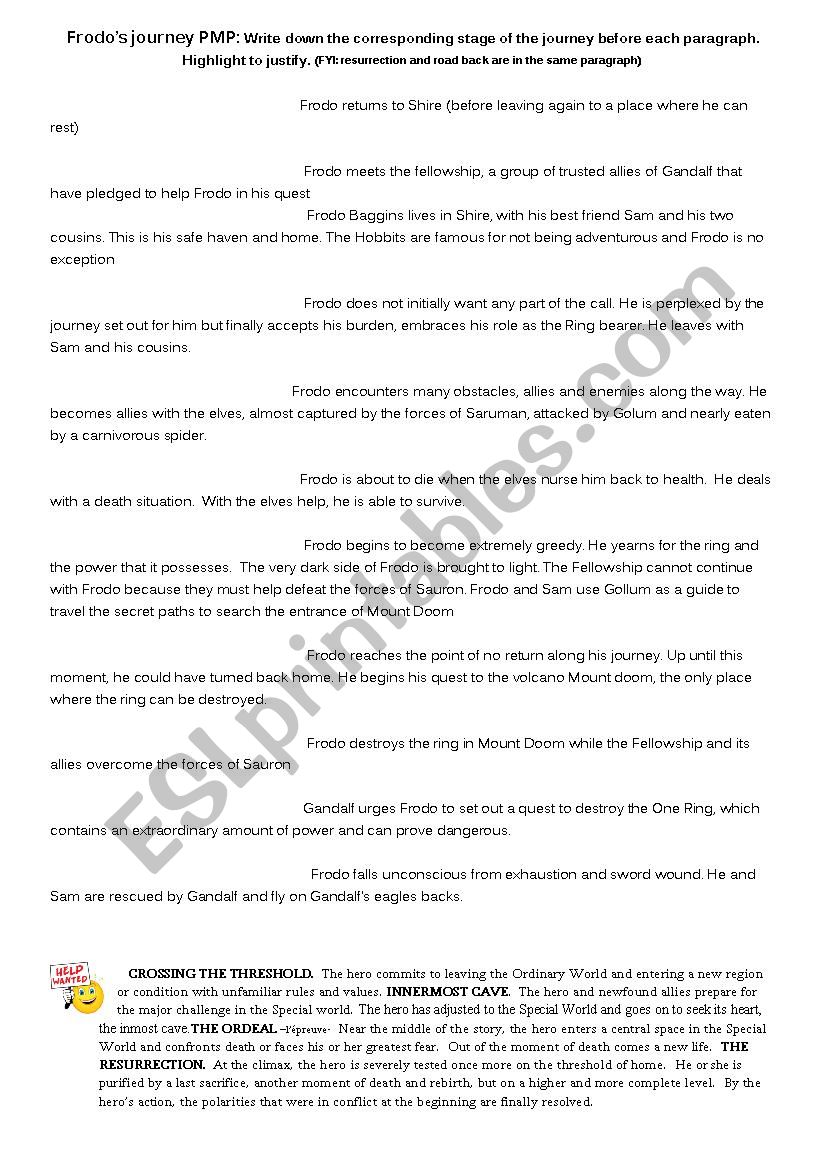 stages in Lord of the Rings - the hero´s journey - ESL worksheet by sandrel