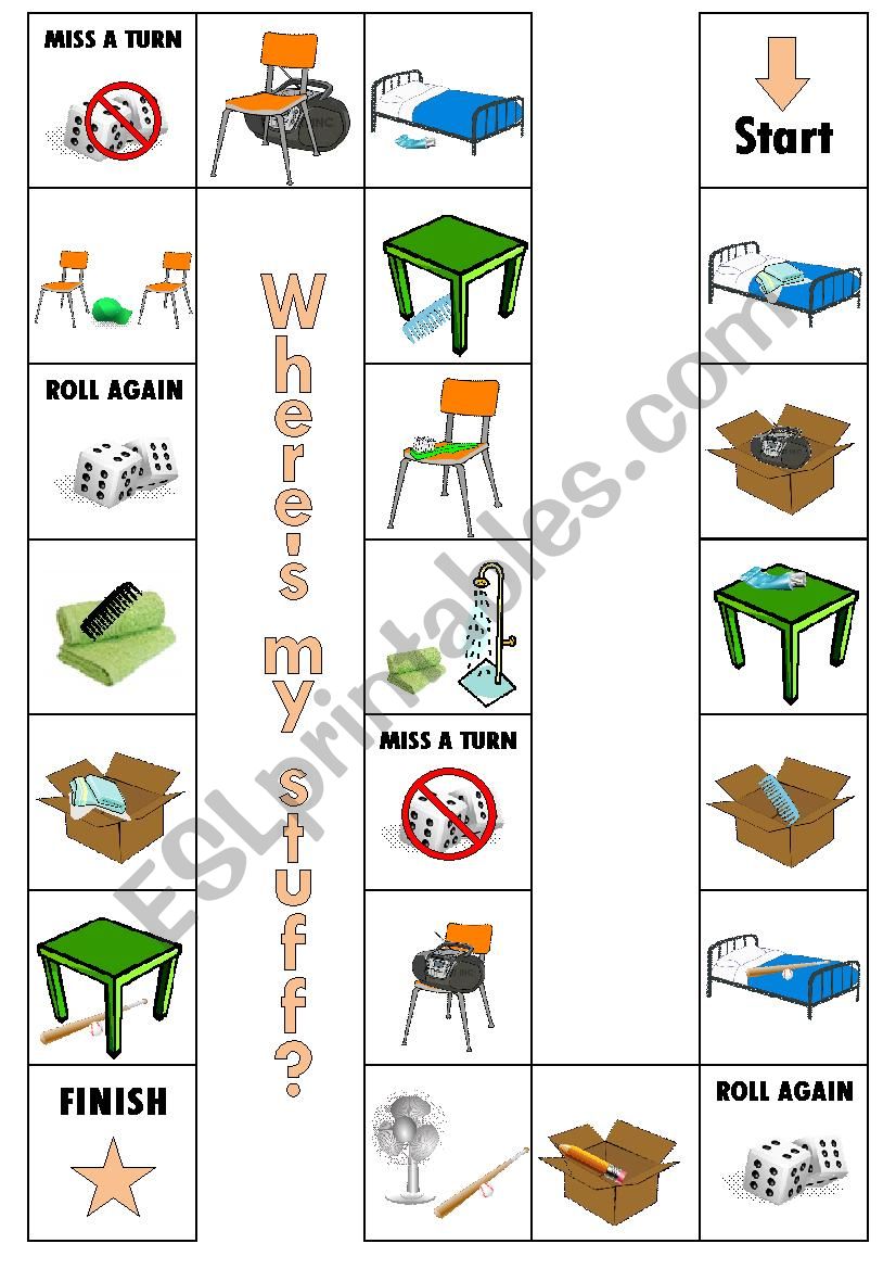 Where´s my stuff? Boardgame - ESL worksheet by rocmarfer