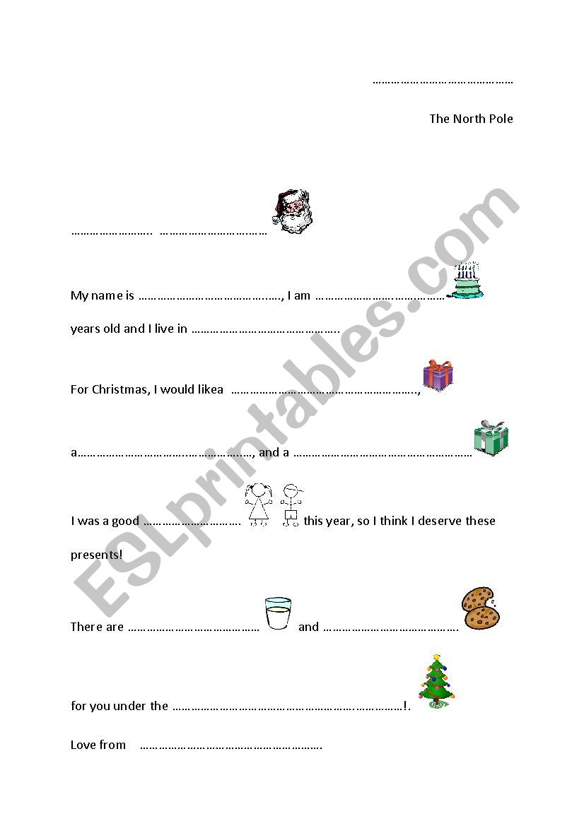 Writing a letter to Santa - ESL worksheet by chaarchaar