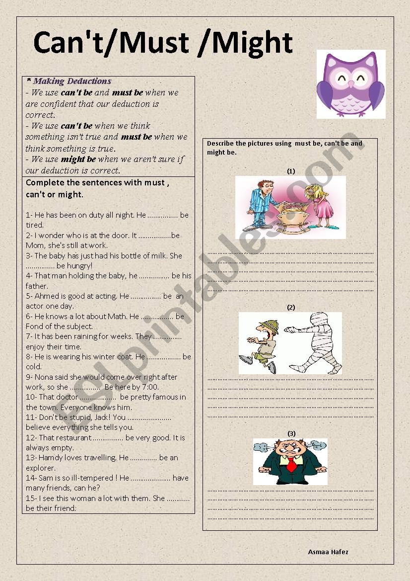 Can´t be, must be, or might be WS - ESL worksheet by Asmaa hafez