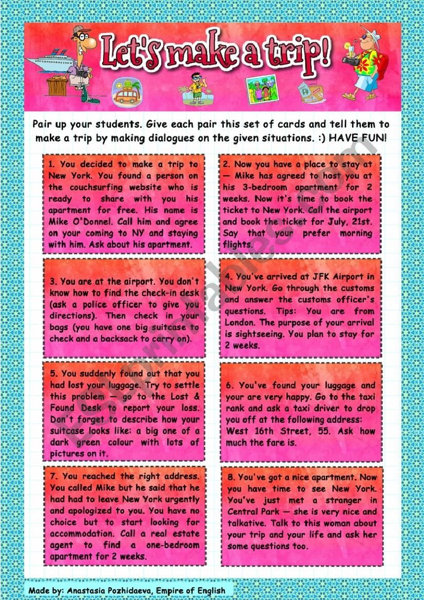 Let´s make a trip! - situational cards - ESL worksheet by EmpireOfEnglish