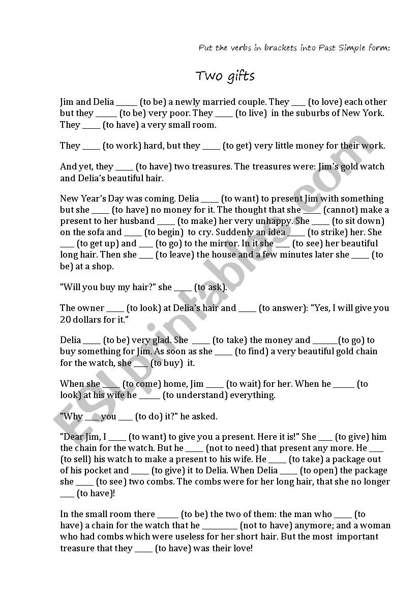 Two gifts by O´Henry. - ESL worksheet by sonrisa_kinney