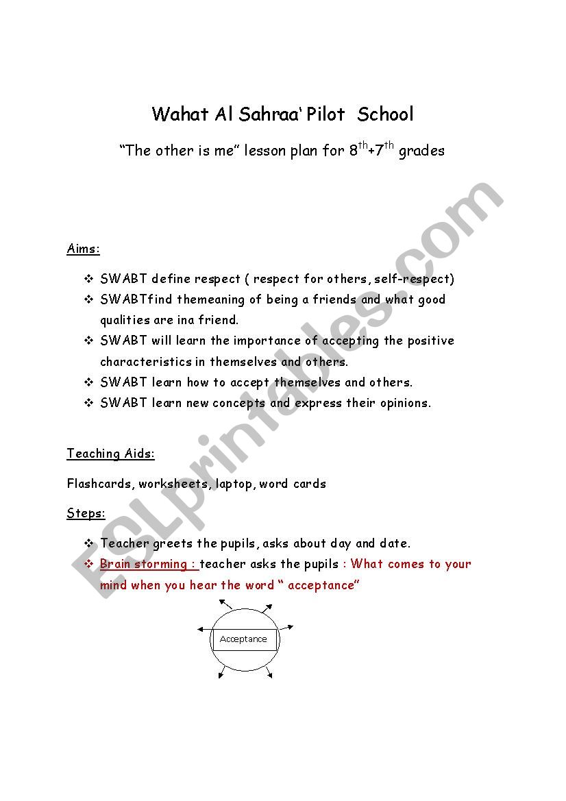 “The other is me” lesson plan 2 - ESL worksheet by annmasarwa