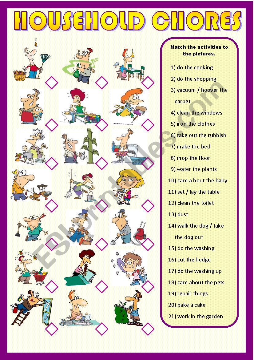 Household Chores ESL Worksheet By Kr mel