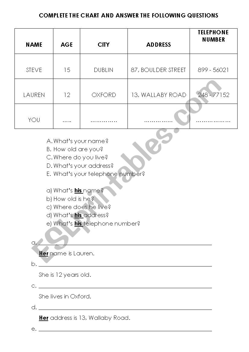 What´s you address? - ESL worksheet by aunt_grace