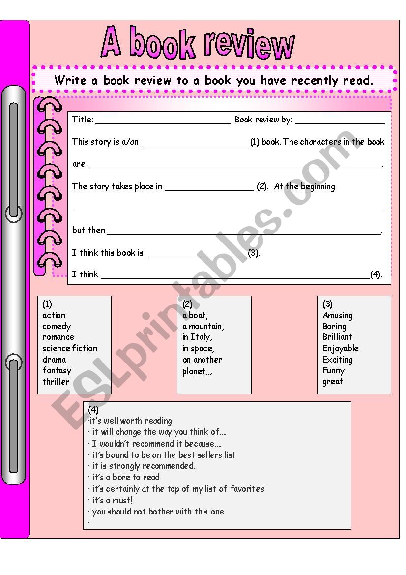 Writing A Book Review ESL Worksheet By Ronish