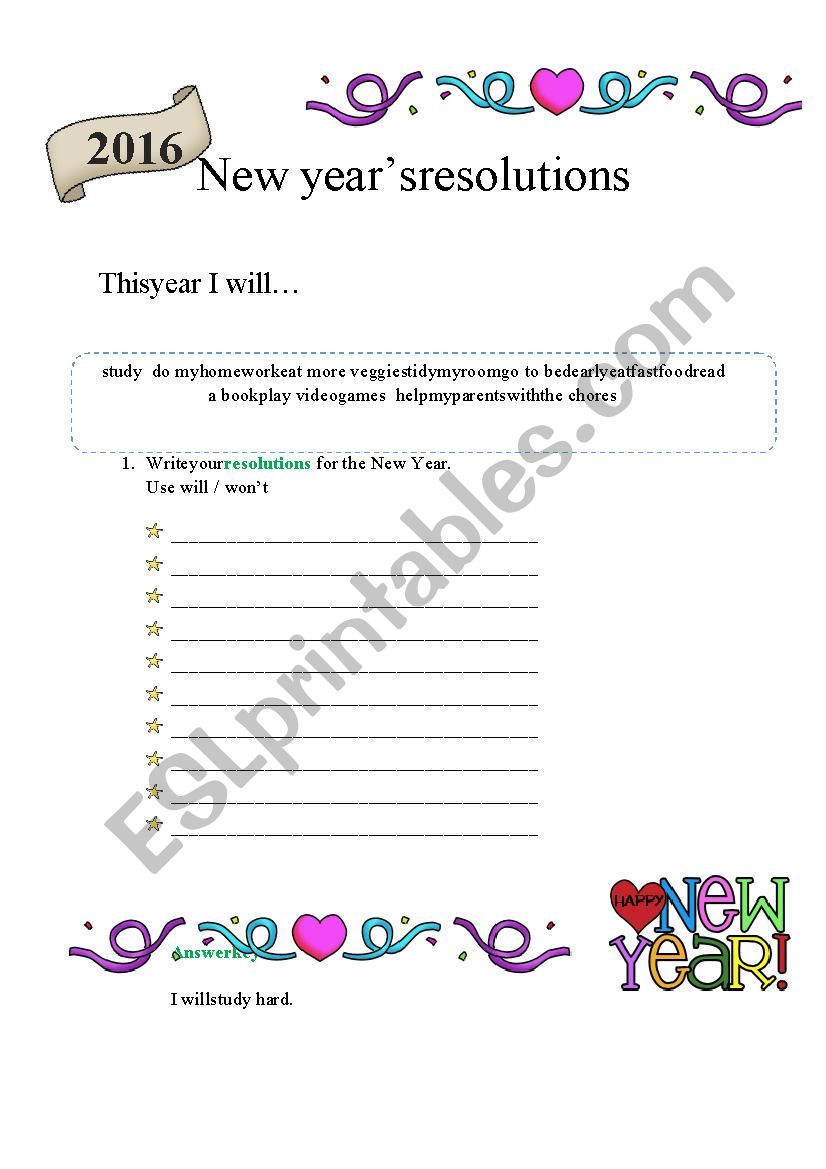 New Year´s resolutions - ESL worksheet by patsacadura