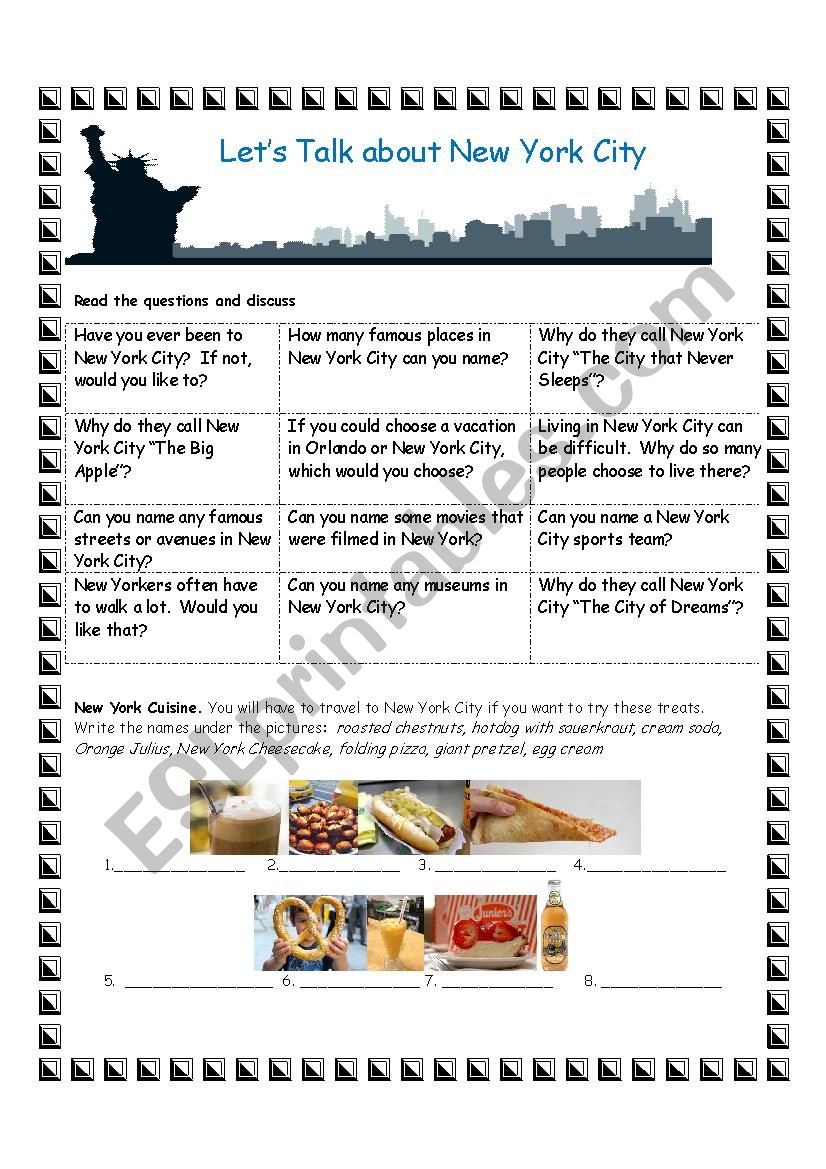 Let´s Talk about New York City - ESL worksheet by EstherLee76