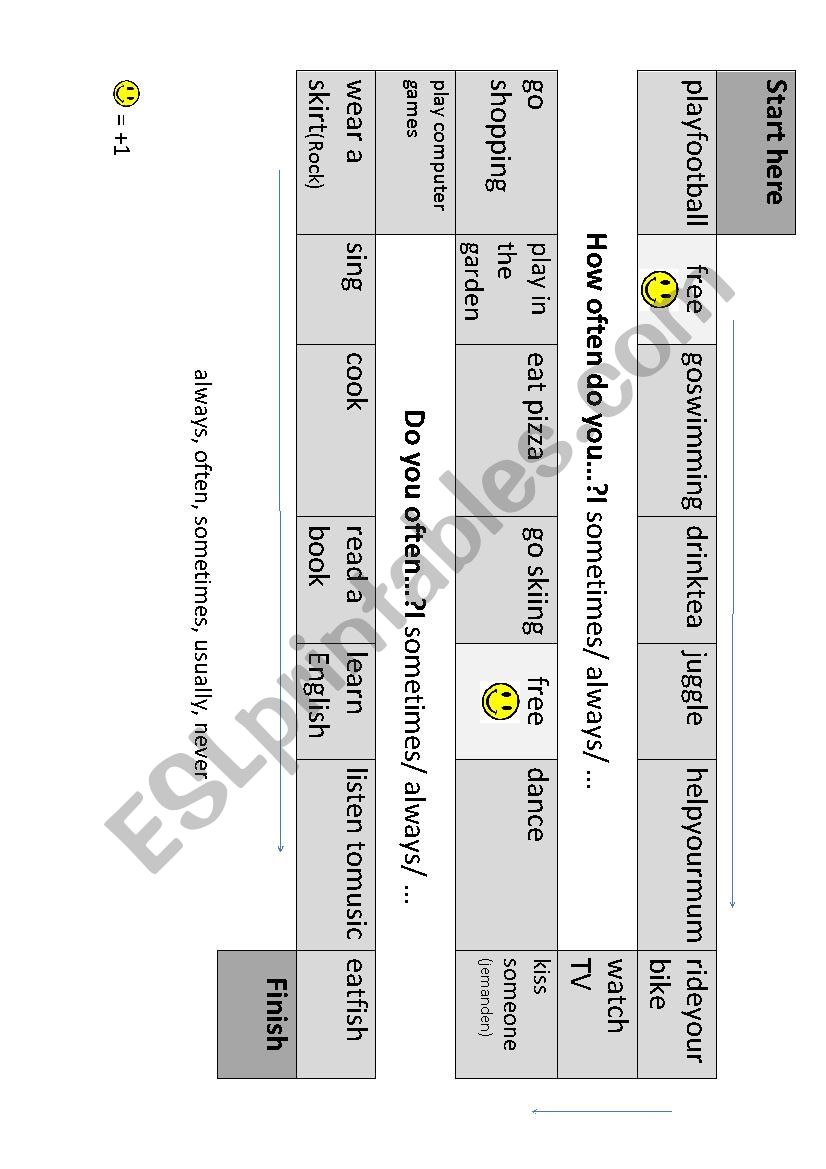 Game Adverbs of frequency - ESL worksheet by climb4life