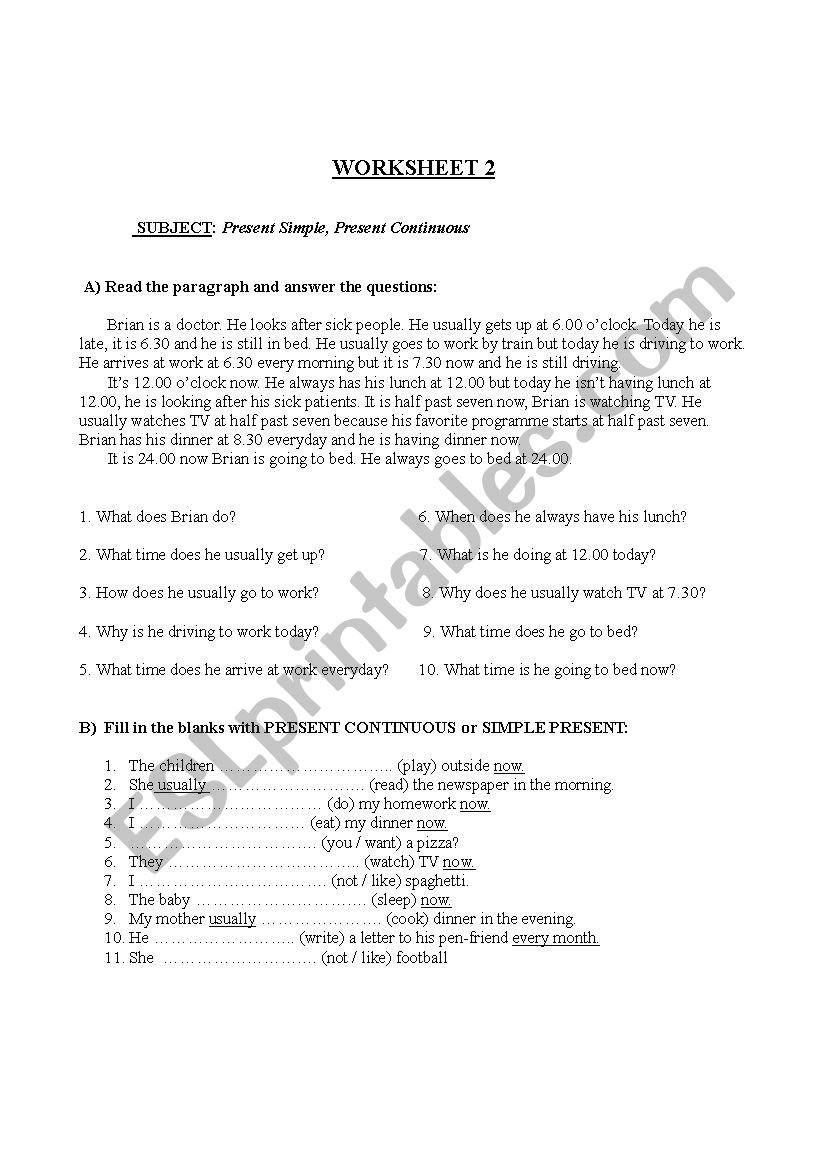Reading present simple/present continuous - ESL worksheet by ofelin