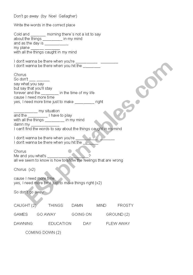 English worksheets: DON´T GO AWAY- OASIS