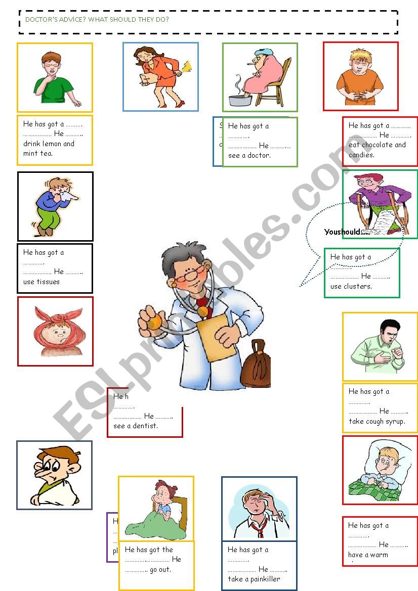Doctor´s Advice (Should-Shouldn´t) +health problems+answer key - ESL ...