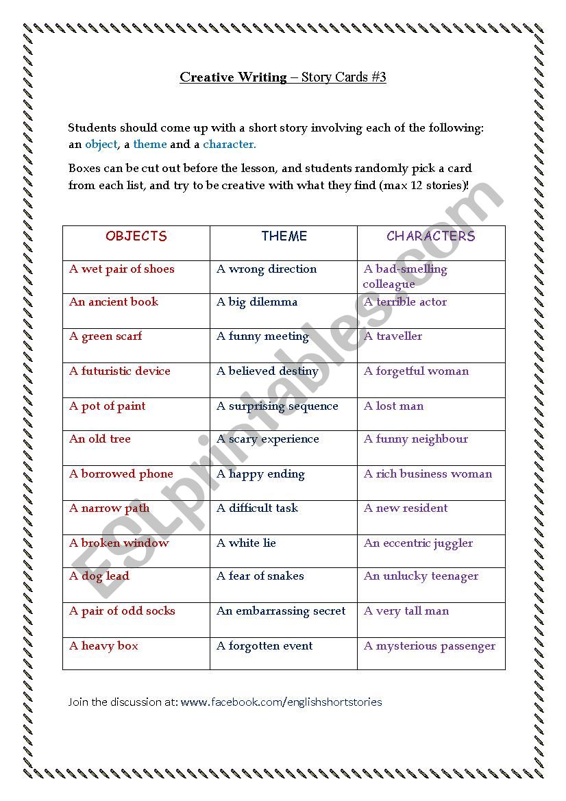 Creative Writing â€“ Story Cards #3 - ESL worksheet by robaveries