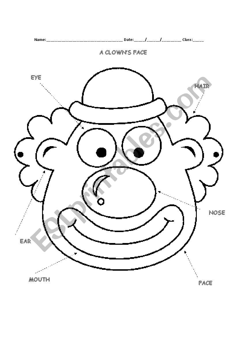 A clown´s face - ESL worksheet by mariagerardo@hotmail.com
