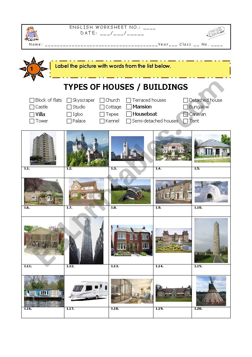 Types Of Houses ESL Worksheet By Maria70