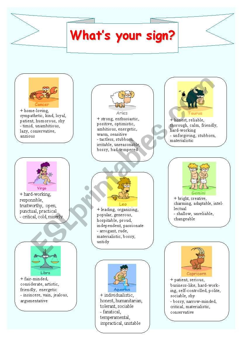 What´s your sign? - ESL worksheet by Makol