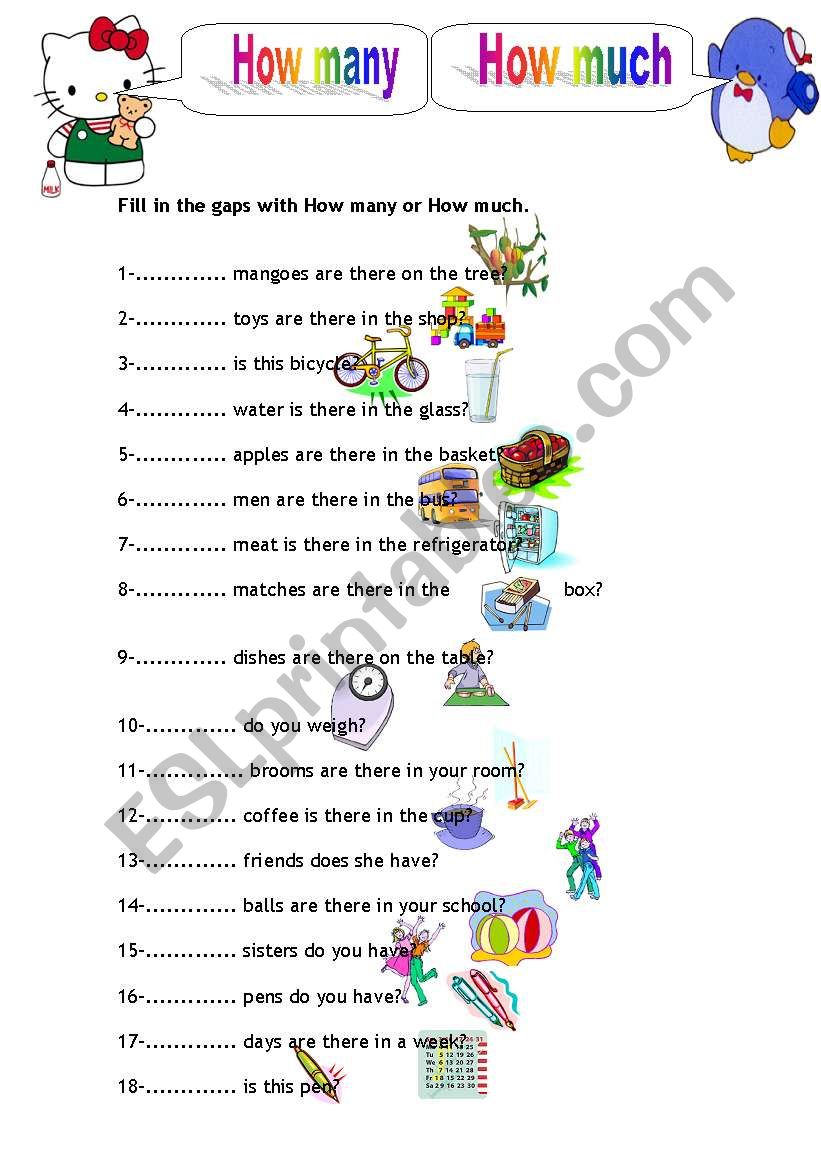 How Many How Much part 1 ESL Worksheet By Nuno Miguel