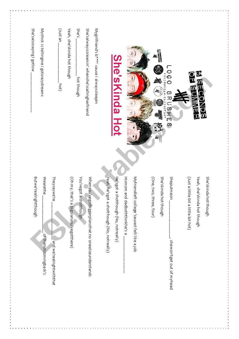 She´s kinda hot - 5 Seconds of Summer - ESL worksheet by csmagica21