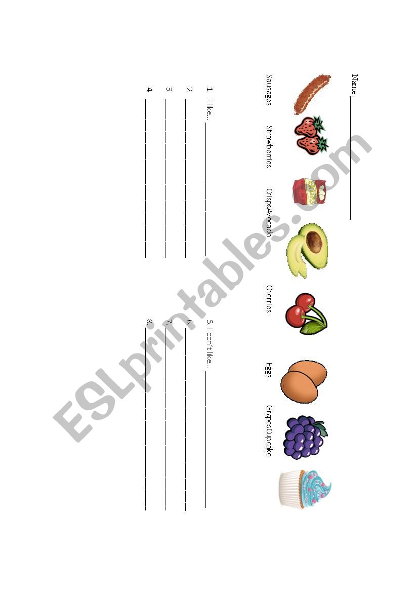 Foods: I like... I don´t like... - ESL worksheet by jlinds90