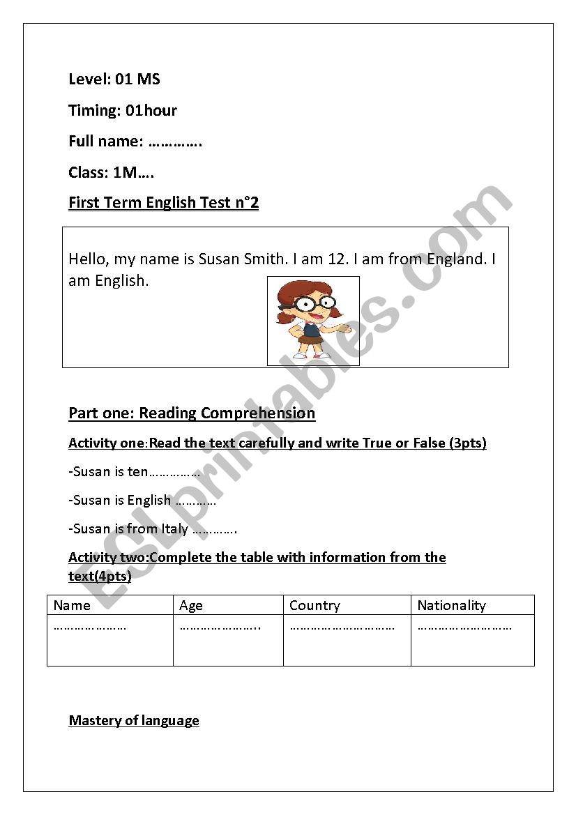 first-term-english-test-n-2-esl-worksheet-by-ninaone33
