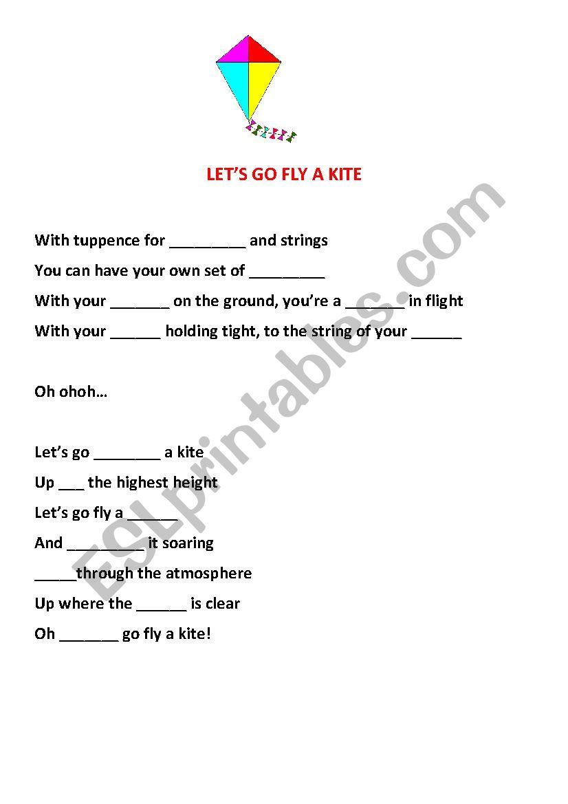 Let´s go fly a kite - ESL worksheet by Chebajen