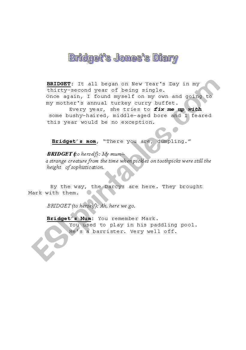 Bridget Jone´s Diary - ESL worksheet by nickolanickola