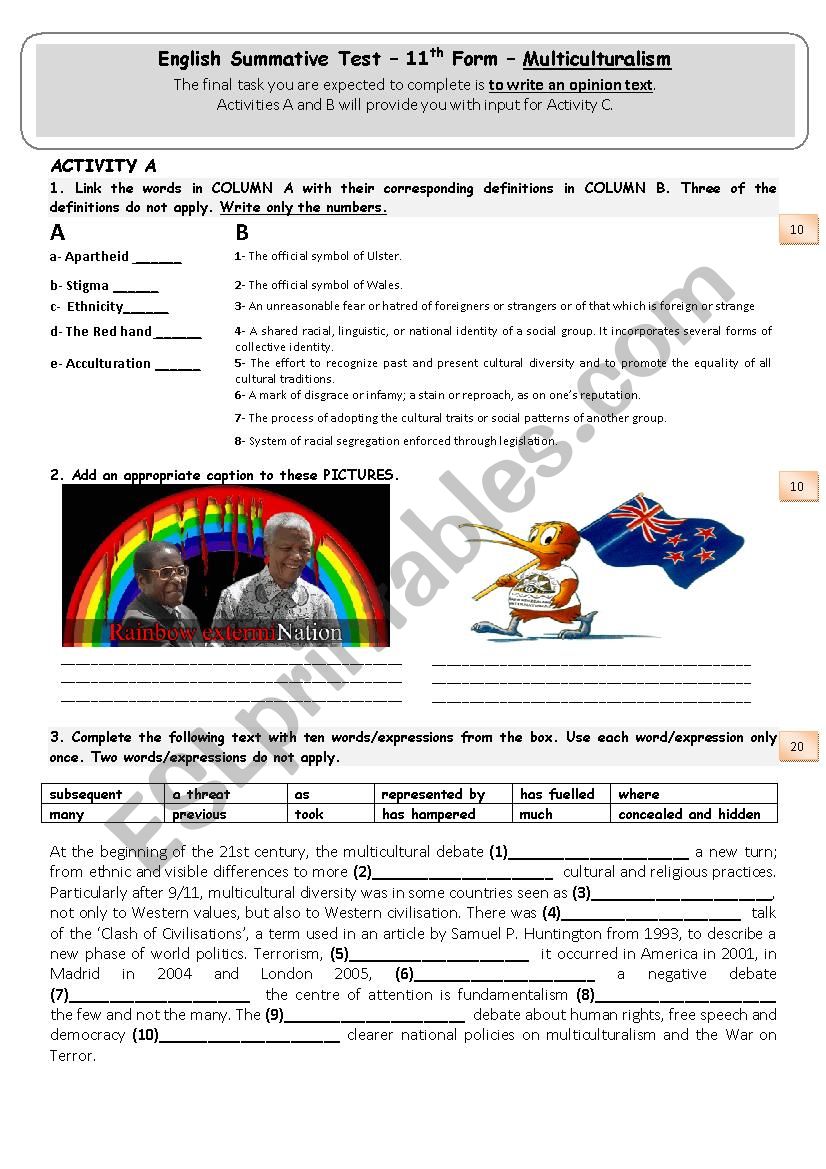 It´s a multicultural world - ESL worksheet by graca pereira