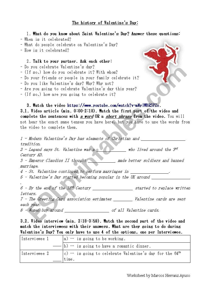 The History of Valentine´s Day - ESL worksheet by MarcosHA