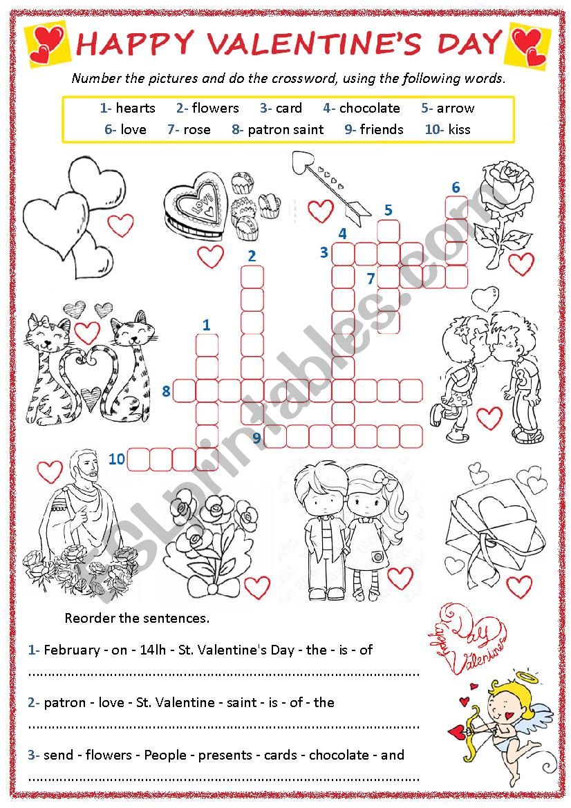 Valentine´s day crossword - ESL worksheet by chiaretta