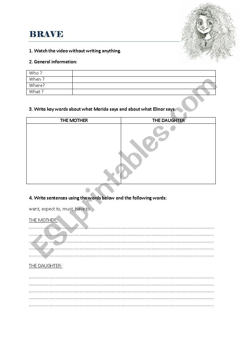 Questions about the trailer of the film ´BRAVE´ - ESL worksheet by l ...