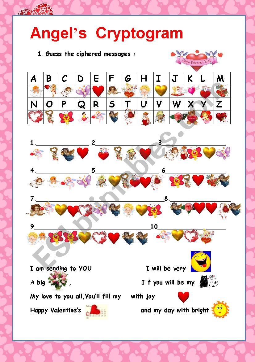 VALENTINEÂ´S DAY CRYPTOGRAM - ESL worksheet by myemma