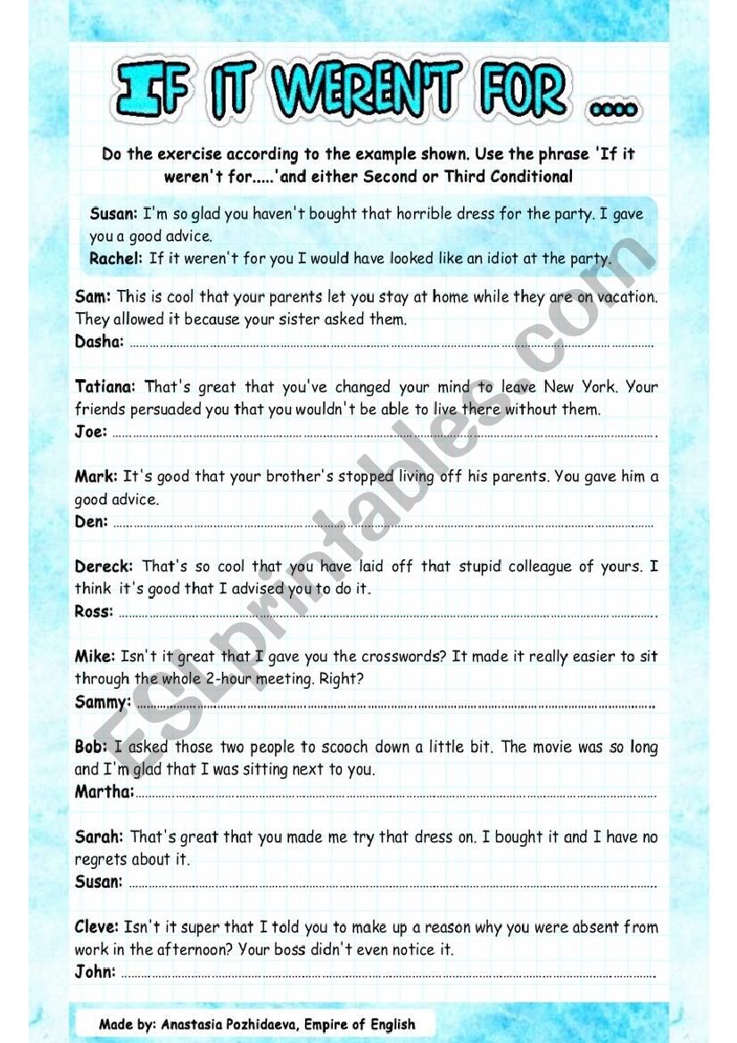 If it weren´t for (exercise + video with a grammar presentation) - ESL ...