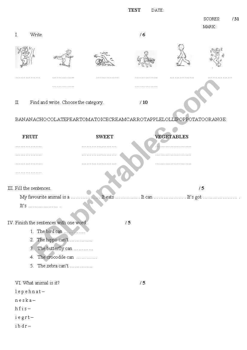 Test (can/can´t) - ESL worksheet by Ineedcoffee