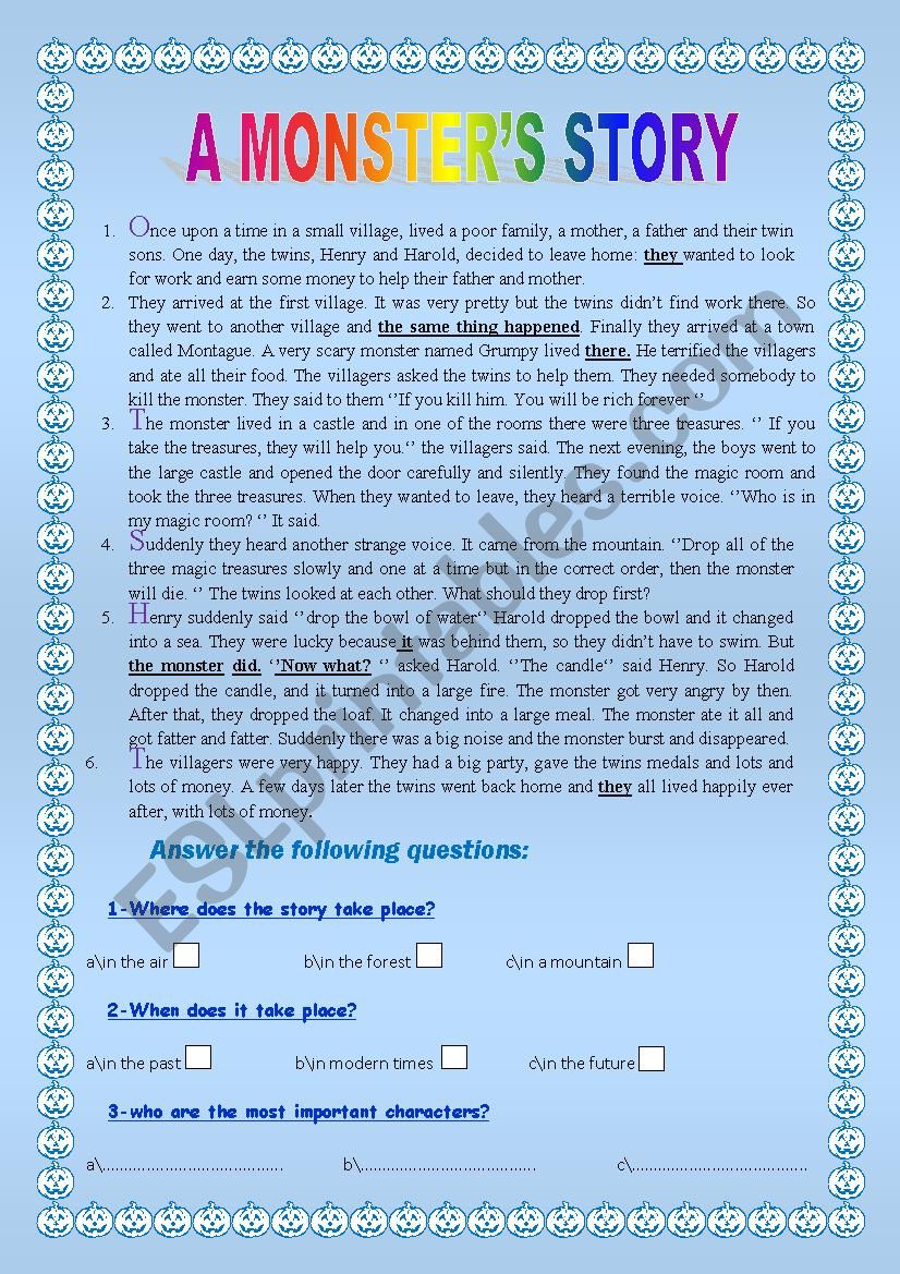 A monster´s story - ESL worksheet by mayoussa