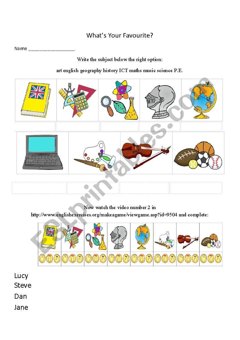 What´s your favourite subject? - ESL worksheet by reciclo
