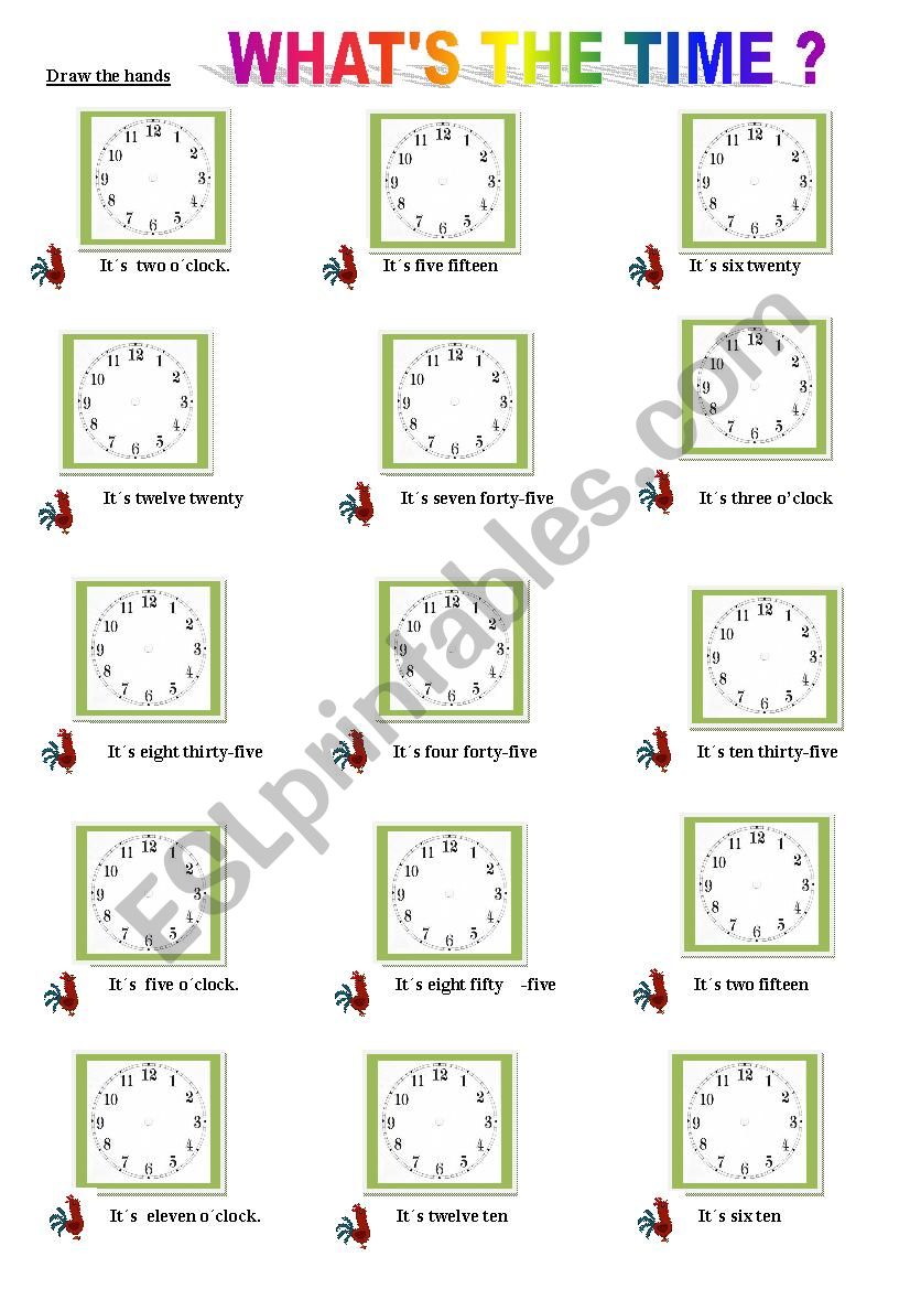 What´s the time? Let´s draw hands - WRITING AND SPEAKING SKILLS - ESL ...
