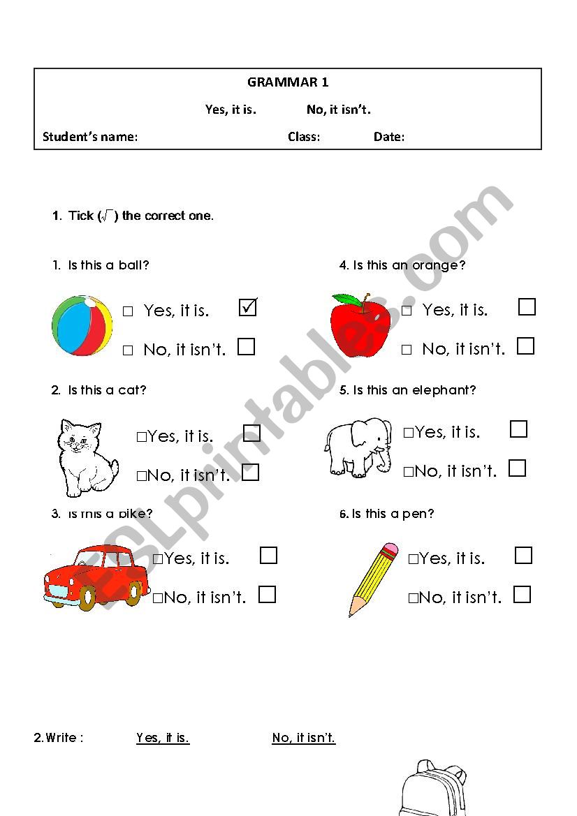 Grammar Point: Yes, it is. and No, it isn´t. - ESL worksheet by ...