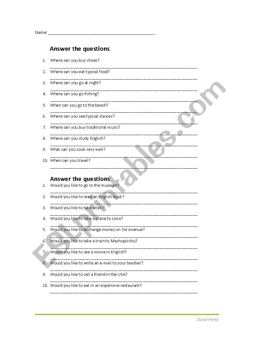 some question and answer exercises about Â´would likeÂ´ - ESL worksheet ...