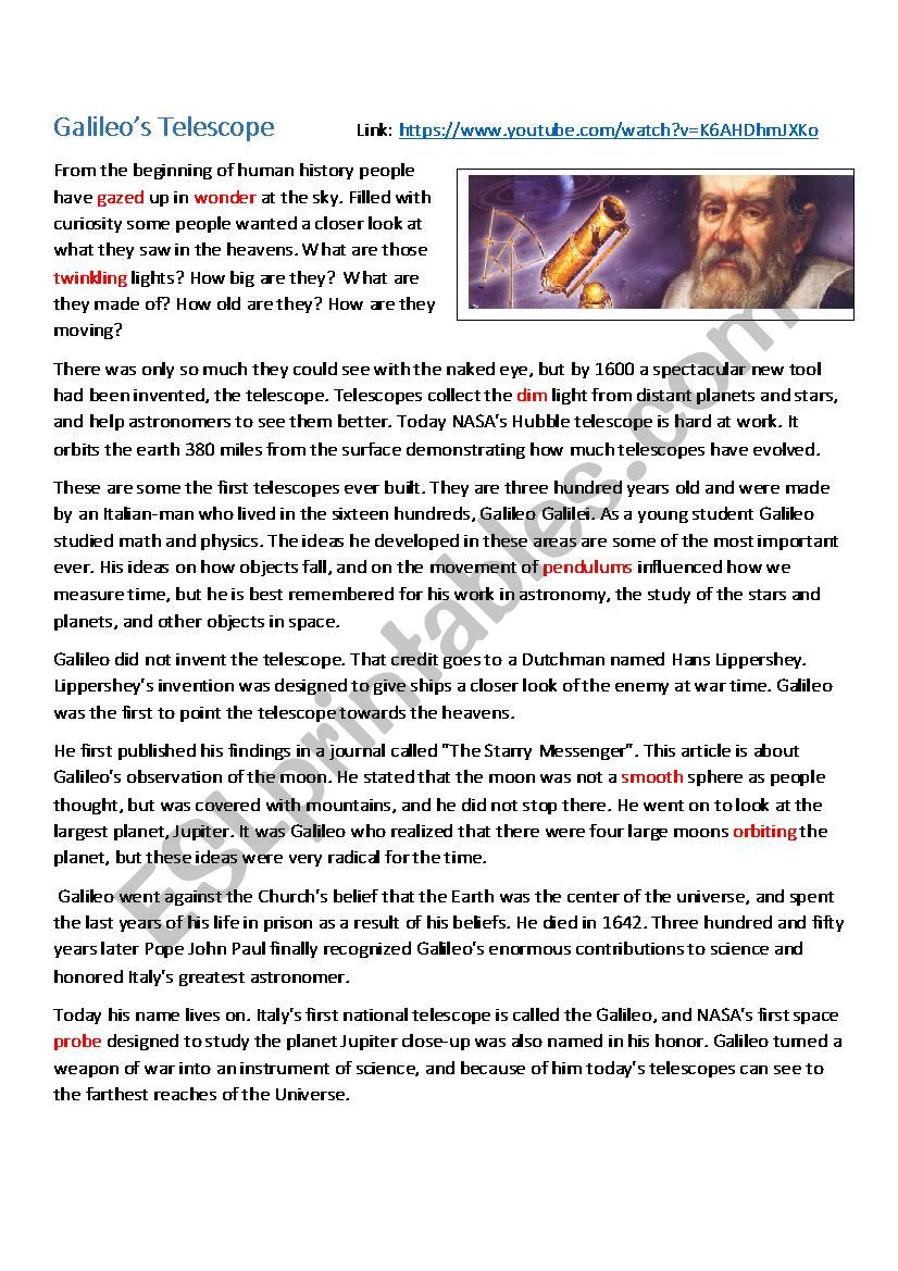 Galileo´s Biography - ESL worksheet by richardtucker